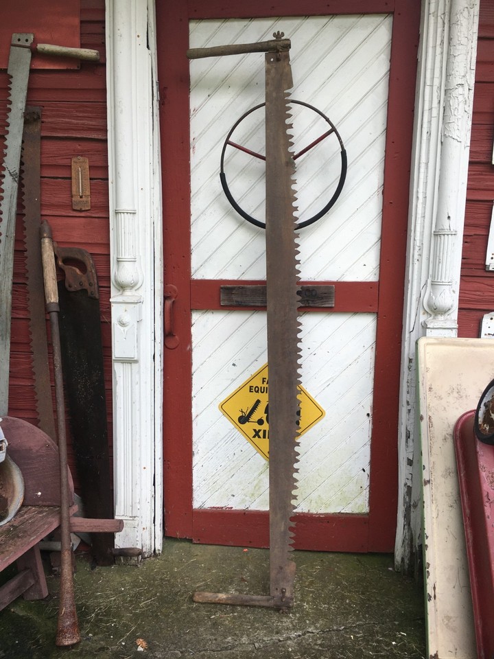 VINTAGE TWO MAN CROSSCUT LOGGING SAW 70in Hunting Cabin Decor | eBay