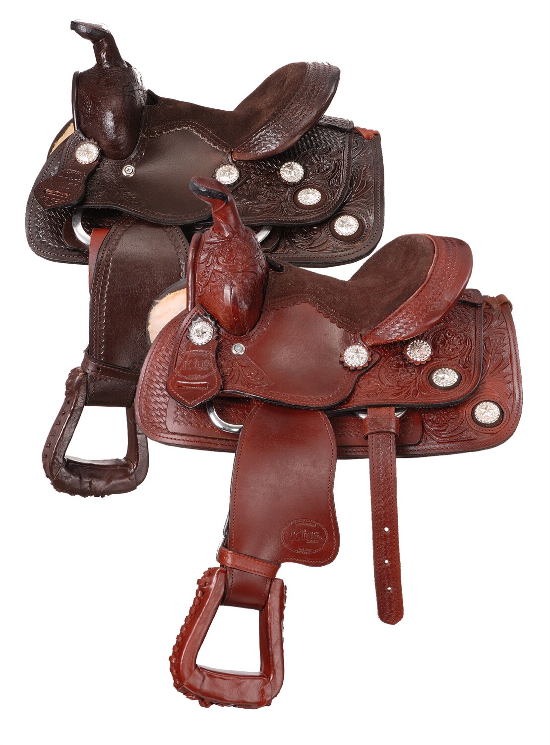 8" Miniature Horse Western Tooled Trail Saddle - Silver Conchos ...