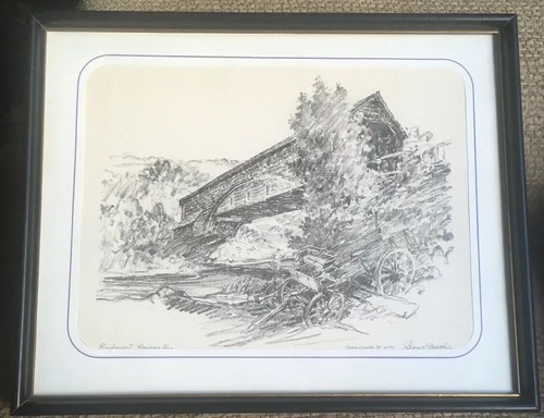 Vintage George Mathis Framed Artwork Print Sketch Bridgeport Henness ...