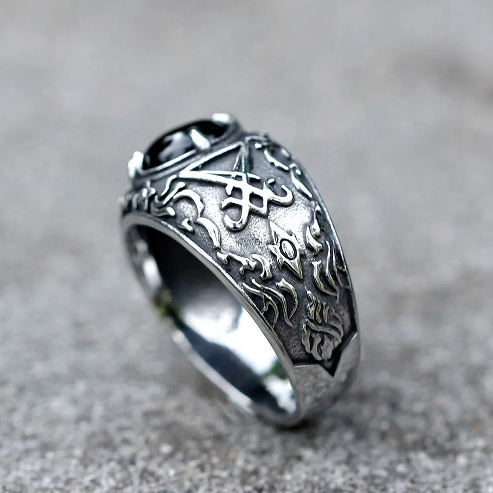 Vintage Viking Valknut Wedding Ring Stainless Steel Men's Celtic Biker ...