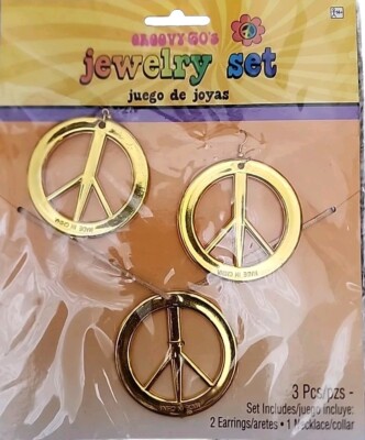 Peace Sign Medallion Necklace and Earrings Set Groovy 60s Hippie | eBay