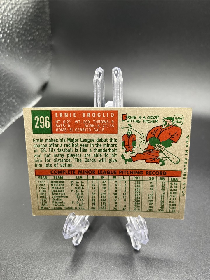 1959 Topps Set-Break #296 Ernie Broglio RC EX-EXMINT - Lot6183 | eBay