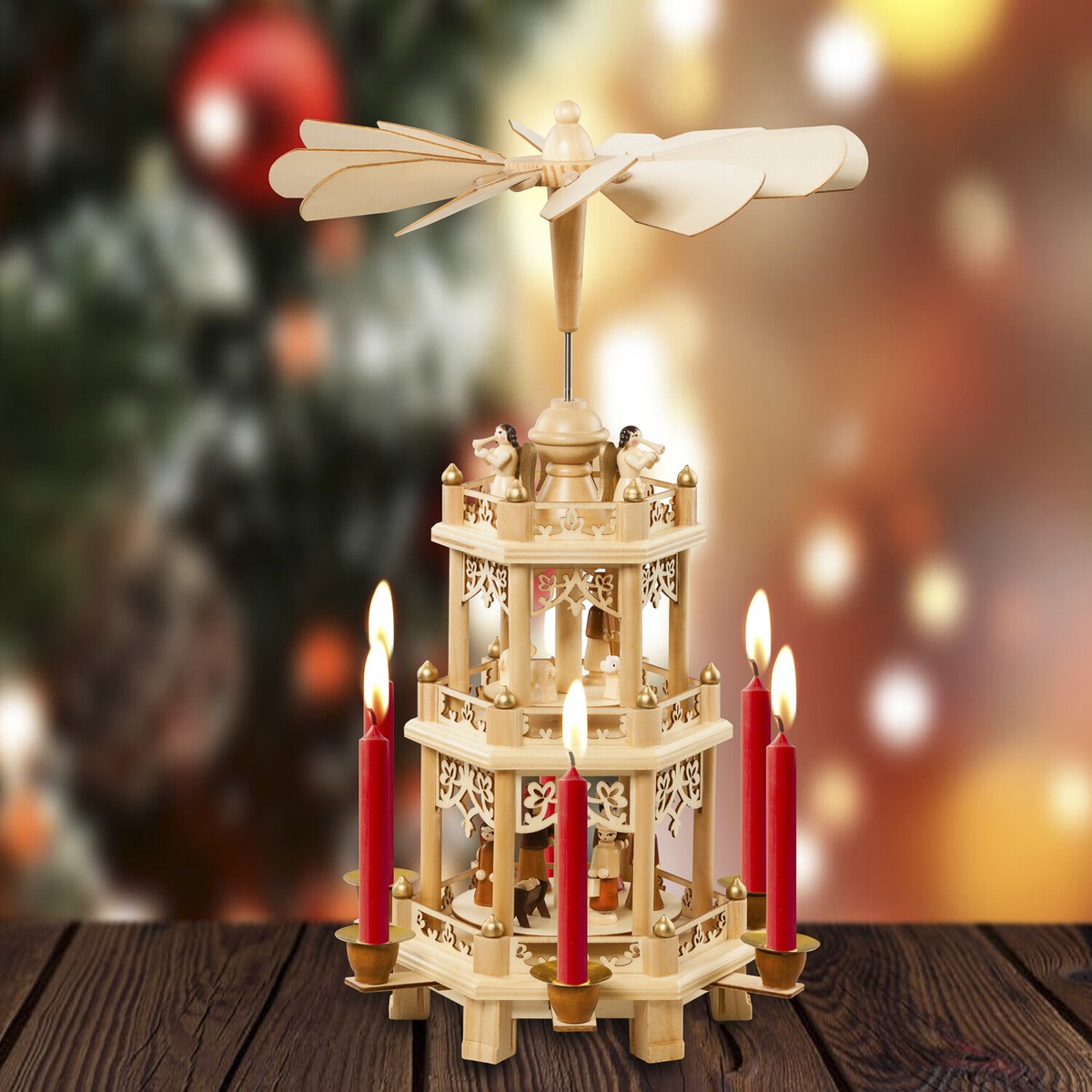 German Christmas Pyramid With Nativity Scene 18-Inch Christmas Pyramid ...
