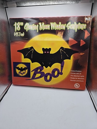 Vintage Halloween Glowing Moon w/ Bat Window Sculpture 18" With Box | eBay