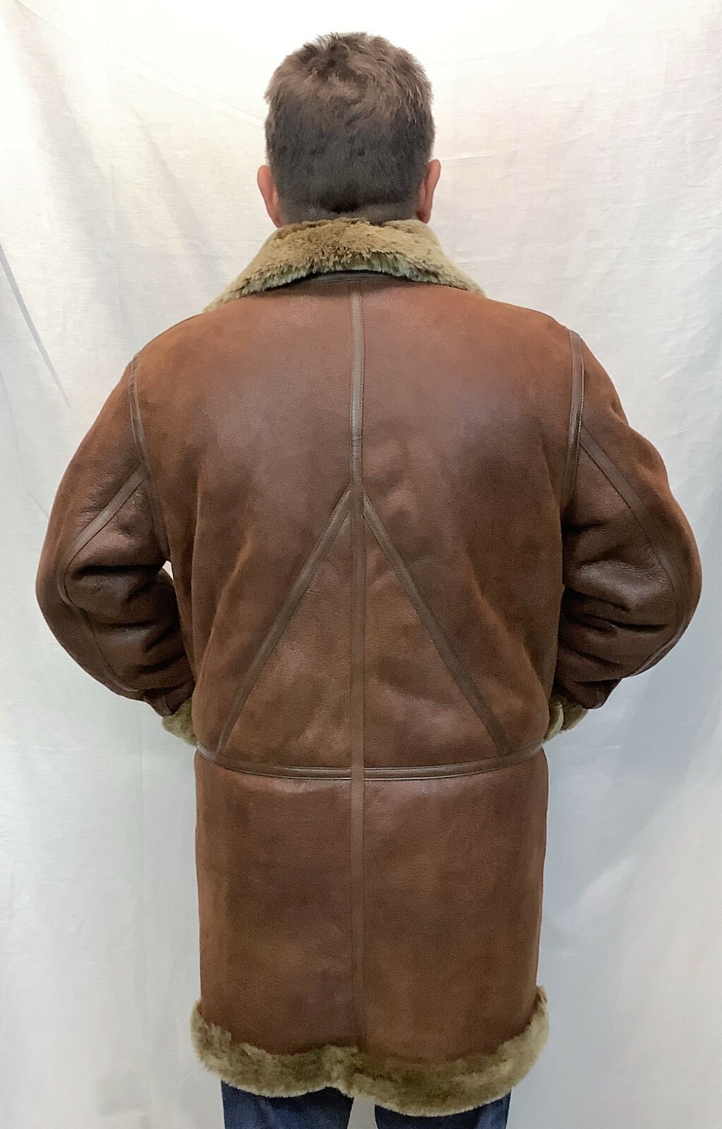 WHISKEY 100% REAL SHEEPSKIN SHEARLING LEATHER Parka Trench Coat Jacket ...