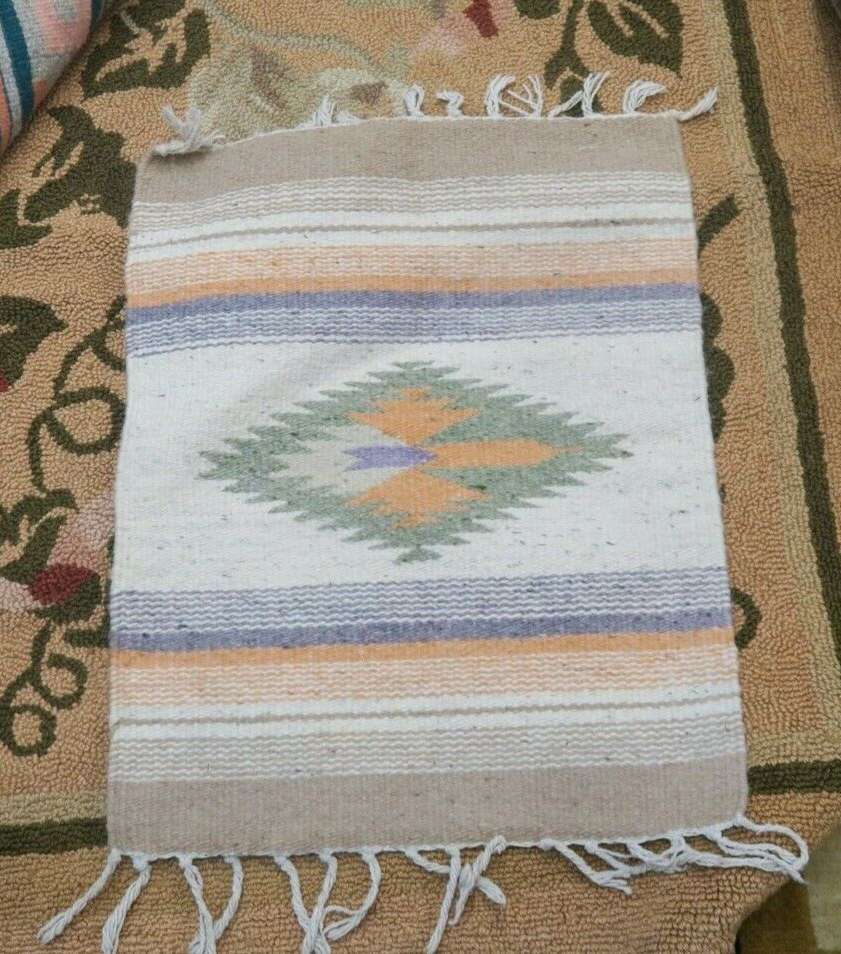 Vintage Latin American Handmade Kilim Weaving Wool 16" x 21" Blanket ...