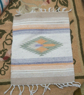Vintage Latin American Handmade Kilim Weaving Wool 16" x 21" Blanket ...