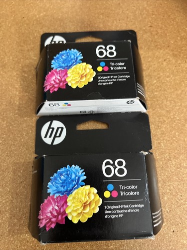 GENUINE HP 68 Tri-color Ink Cartridges (LOT OF 2) Exp. 2026 SEALED NEW ...