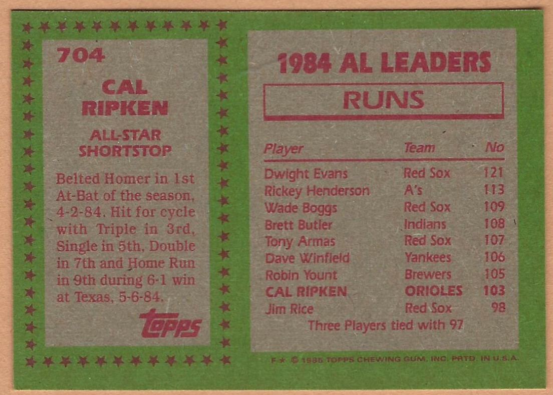 1985 Topps - All-Star Cal Ripken #704 for sale online | eBay
