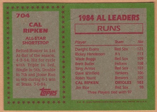 1985 Topps - All-Star Cal Ripken #704 for sale online | eBay
