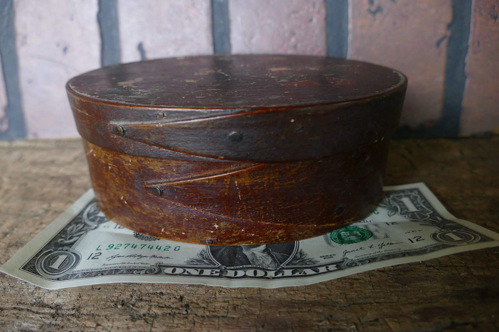 antique primitive shaker finger oval pantry box Spanish brown paint 5 1 ...