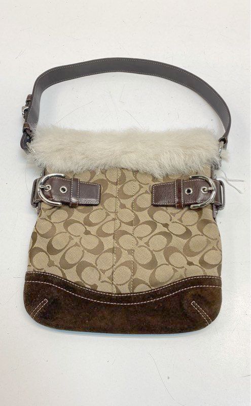 COACH 8K47 Signature Canvas Shearling Trim Small Tote… - Gem