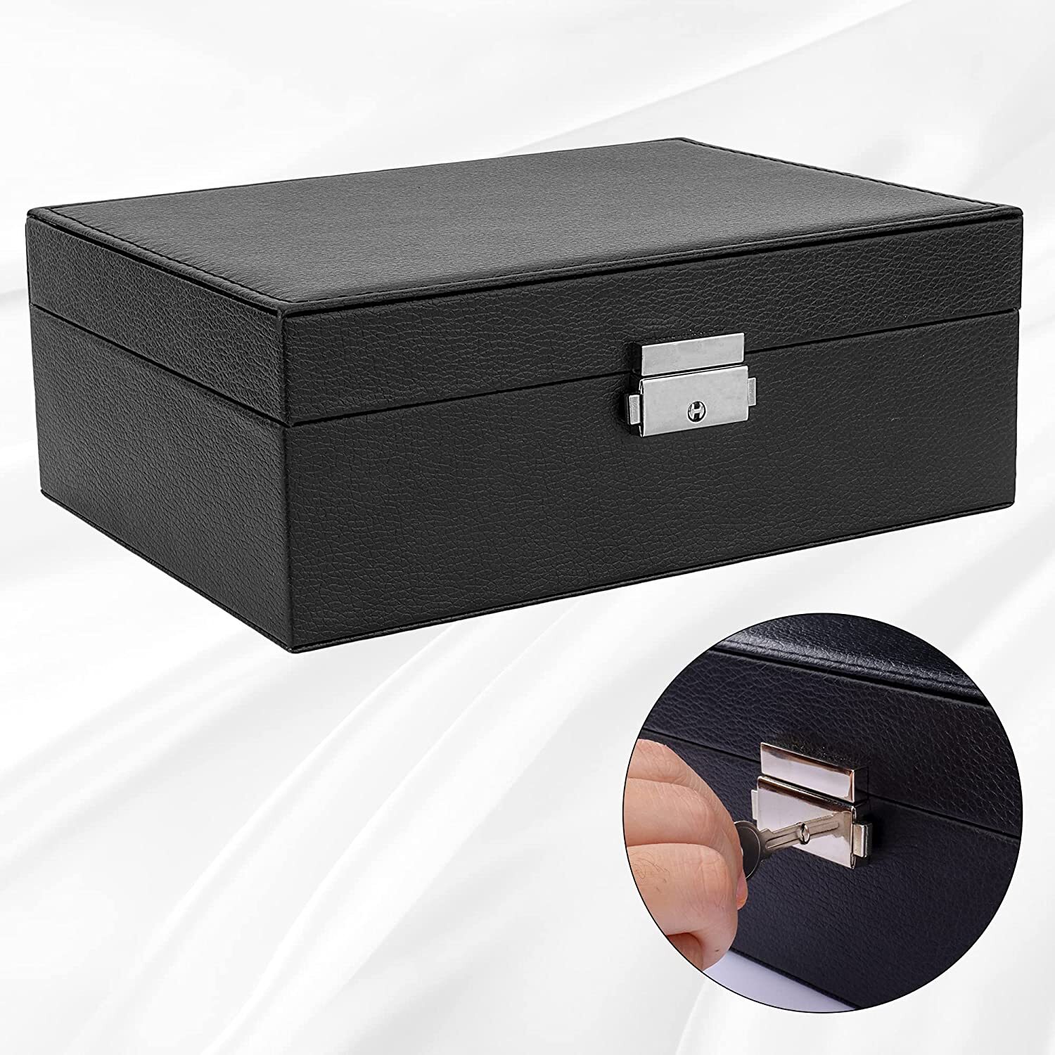 Large Jewelry Box w/ Lock Men Women Watch Rings Holder PU Leather ...