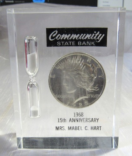 1923 Peace Dollar &Timer Acrylic or Lucite Paperweight Desk Decor | eBay