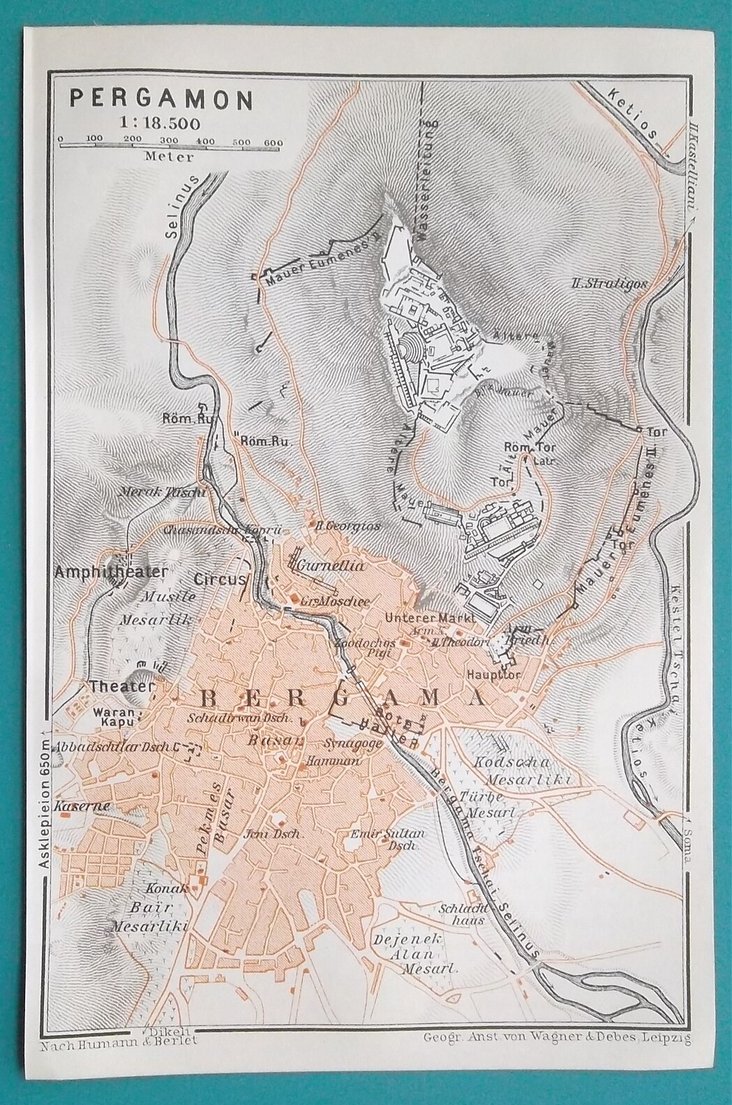 PERGAMOS Turkey City Plan & Acropolis - (2) Two 1914 MAPS 4x6" (10x15 ...