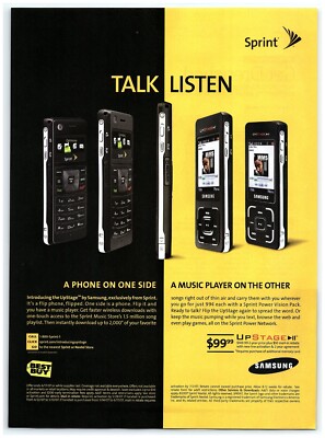 2007 Samsung UpStage Print Ad, Sprint Flip Phone On One Side Music ...