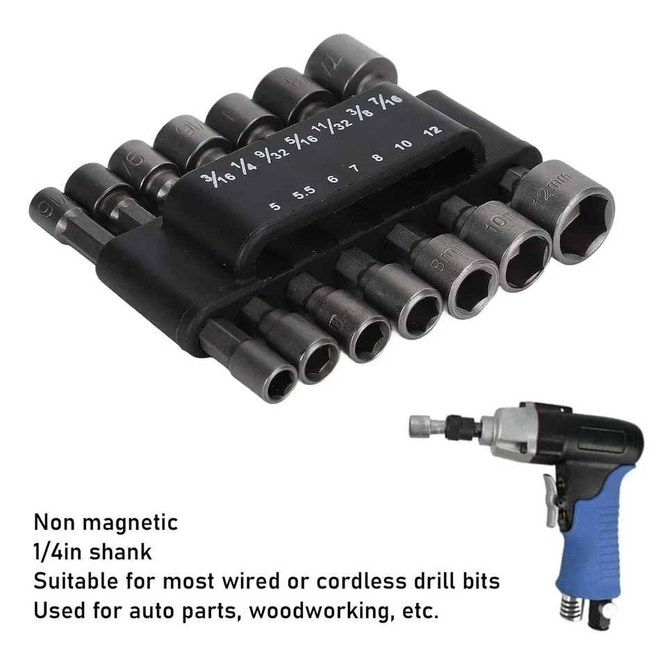 14pc POWER NUT Driver Bit Set Dual 1/4 Quick Change SAE & Metric MM ...