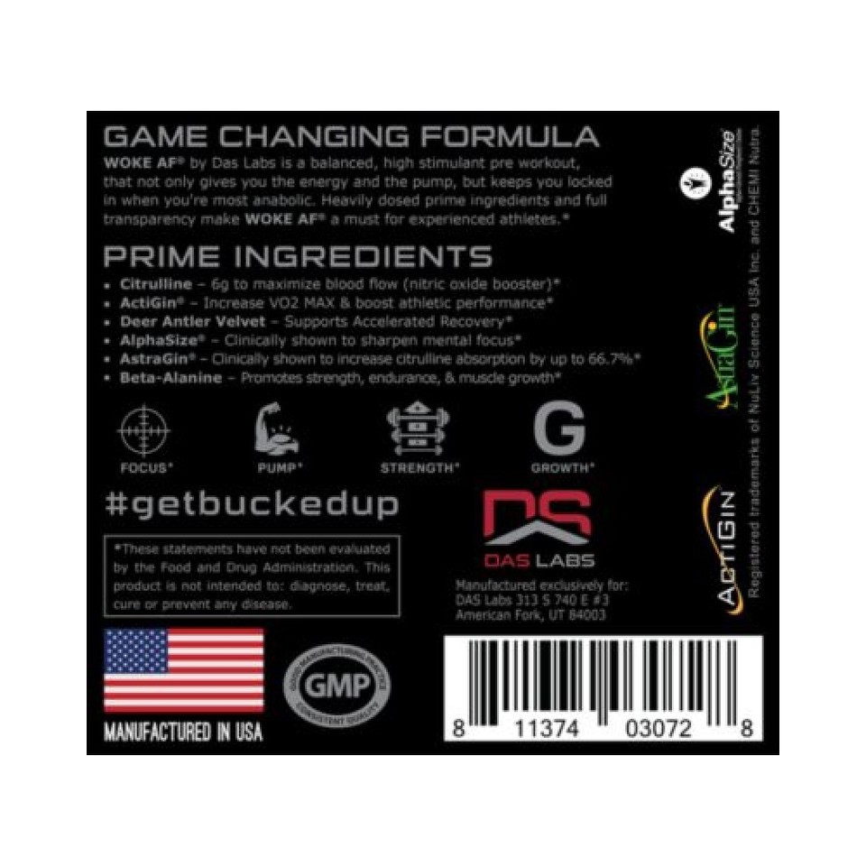 Woke AF High-Stimulant Pre-Workout - Rocket Pop (12.67 oz. / 30 ...