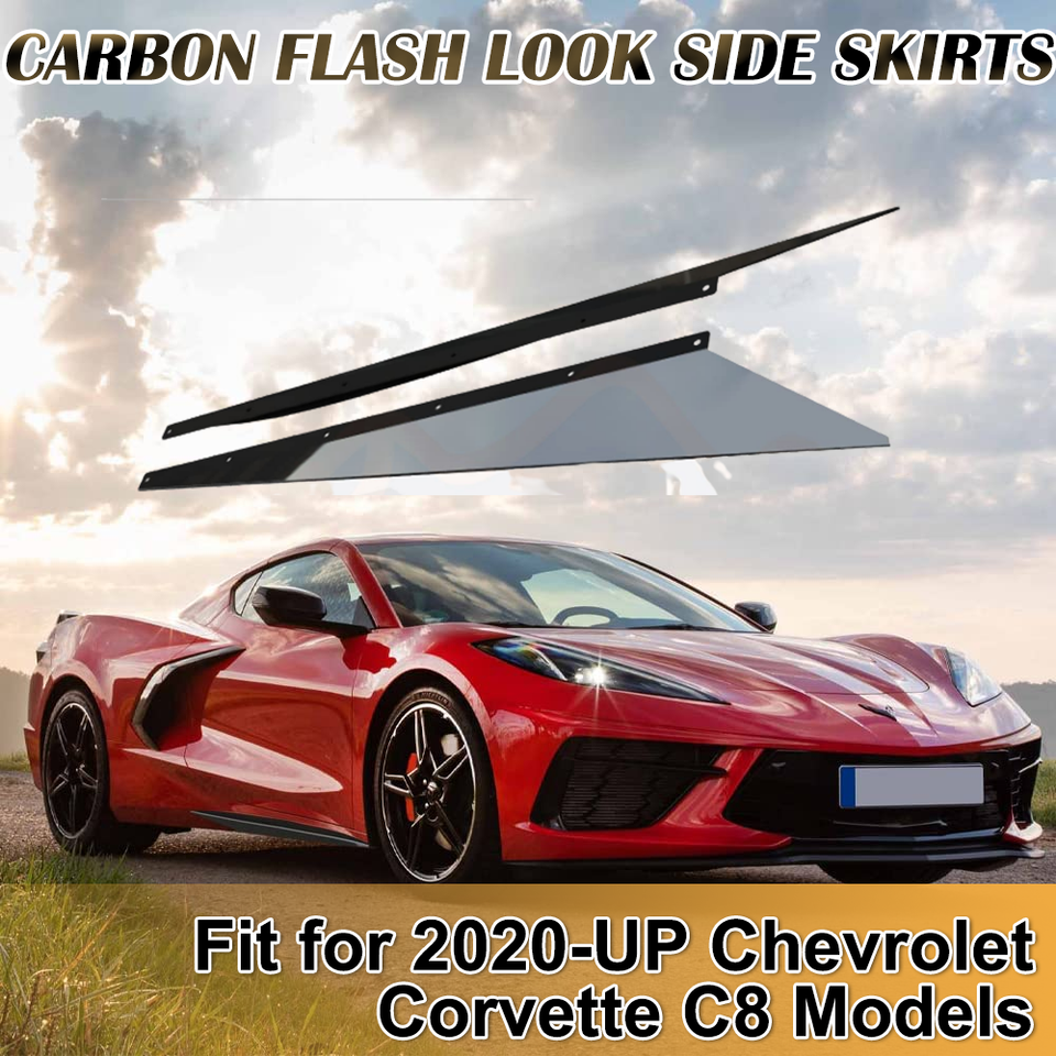 2X CARBON FLASH Side Skirts For 2020-2023 Corvette C8 Rocker Panel GM ...