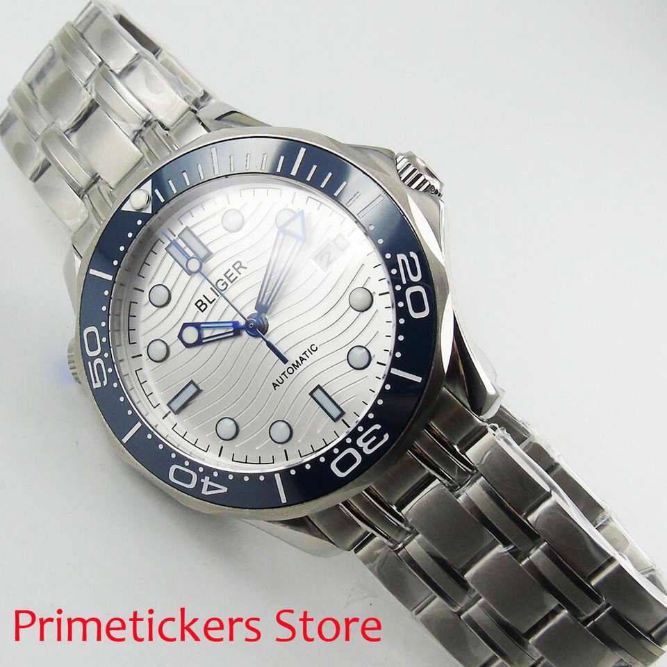 41mm BLIGER White Dial Ceramaic Bezel Sapphire Glass Date Automatic Men ...
