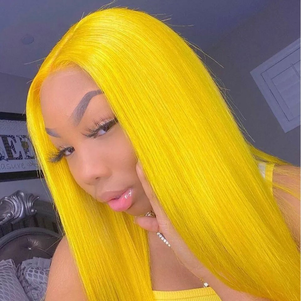 Long Straight Lace Front Wig Yellow Synthetic Hair Wigs Cosplay Heat ...