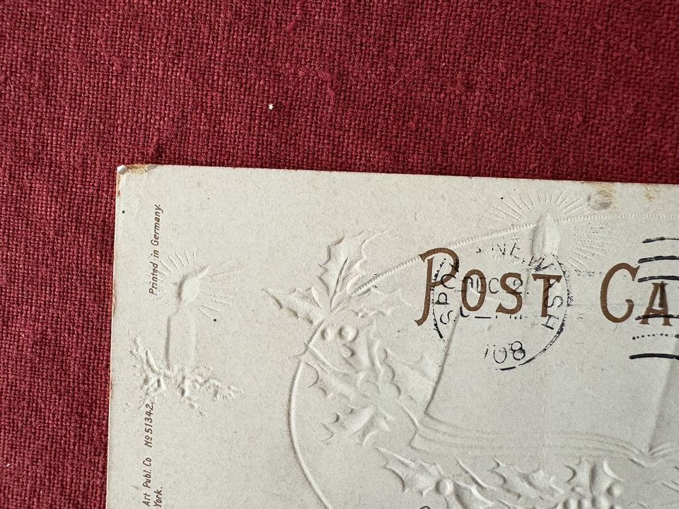 1908 Merry Christmas Postcard Benjamin Franklin 1 Cent Green Stamp WA ...