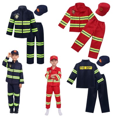 Kids Boys Girls Fire Chief Costume Fireman Dress Up Halloween Role Play ...