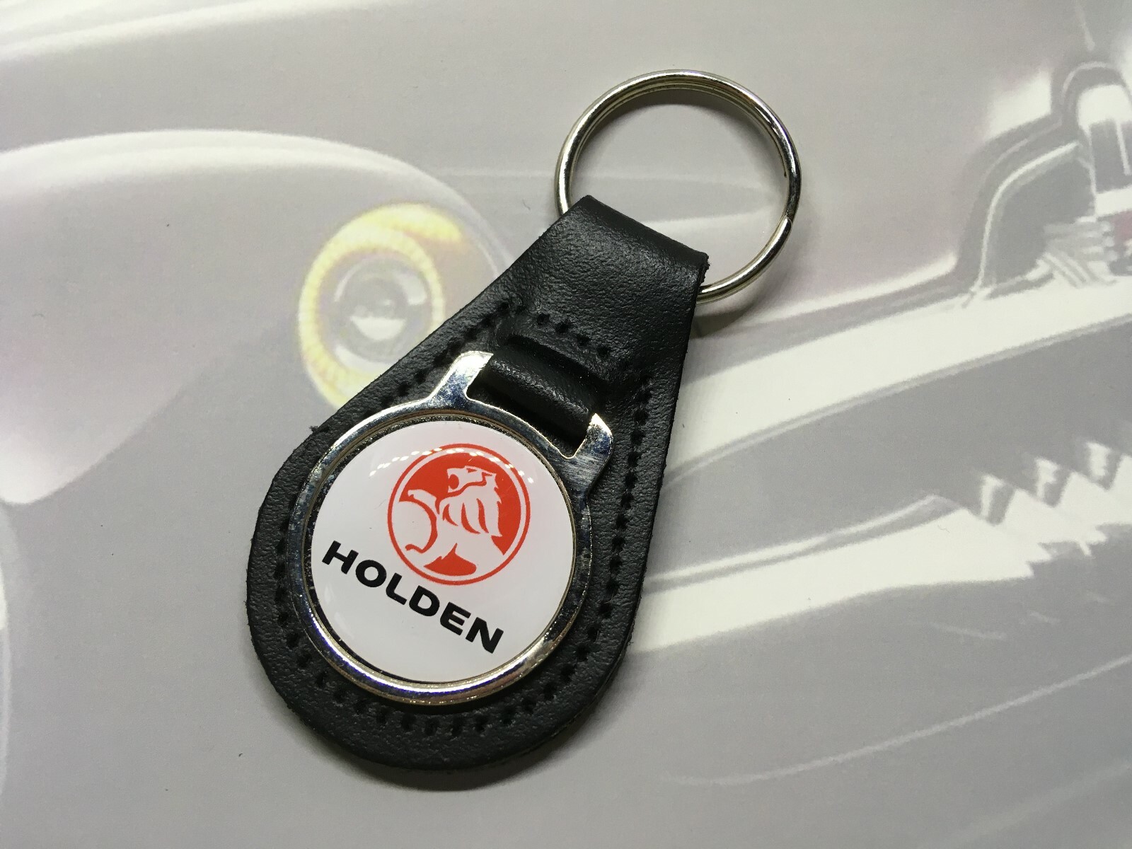 Round Printed Holden Logo Black Leather Key Ring Efijy Commodore Monaro ...