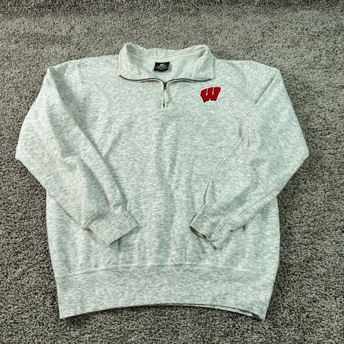 Wisconsin Badgers Sweater Womens Large Gray Quarter Zip Pullover Ladies ...
