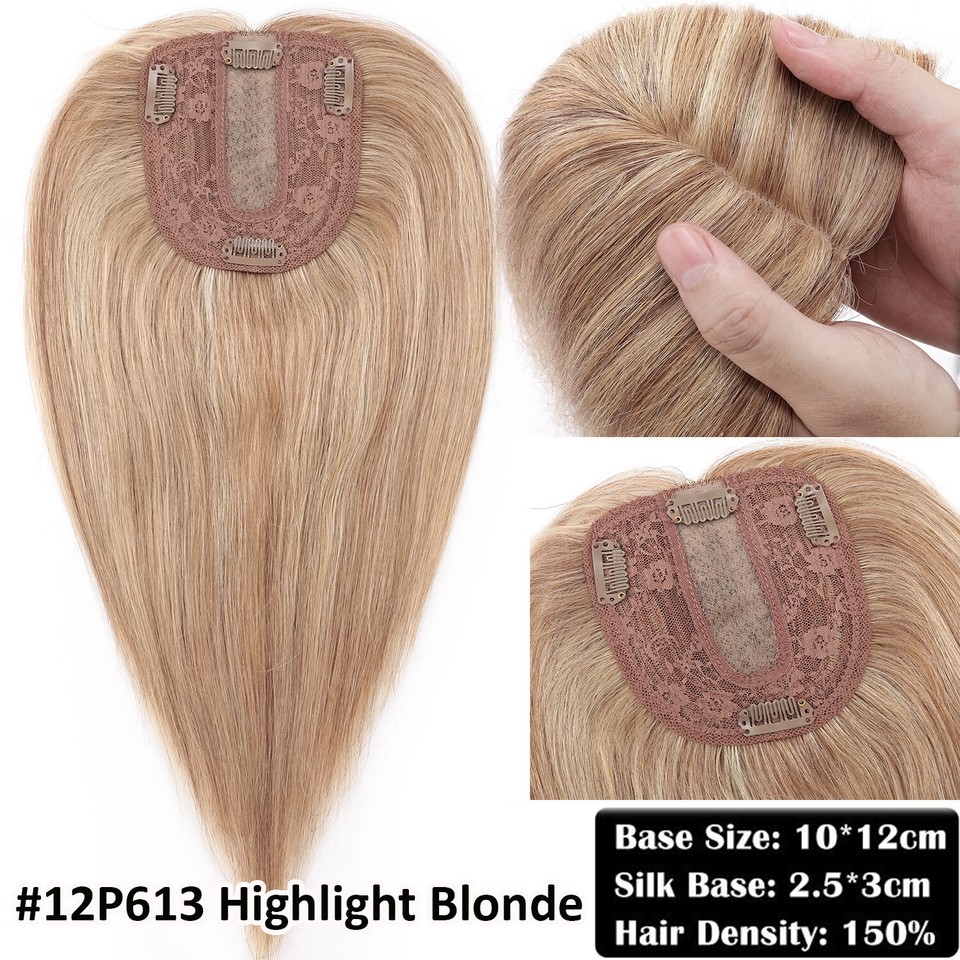 Natural Topper Hairpiece Clip In REMY 100% Human Hair Silk Base Toupee ...