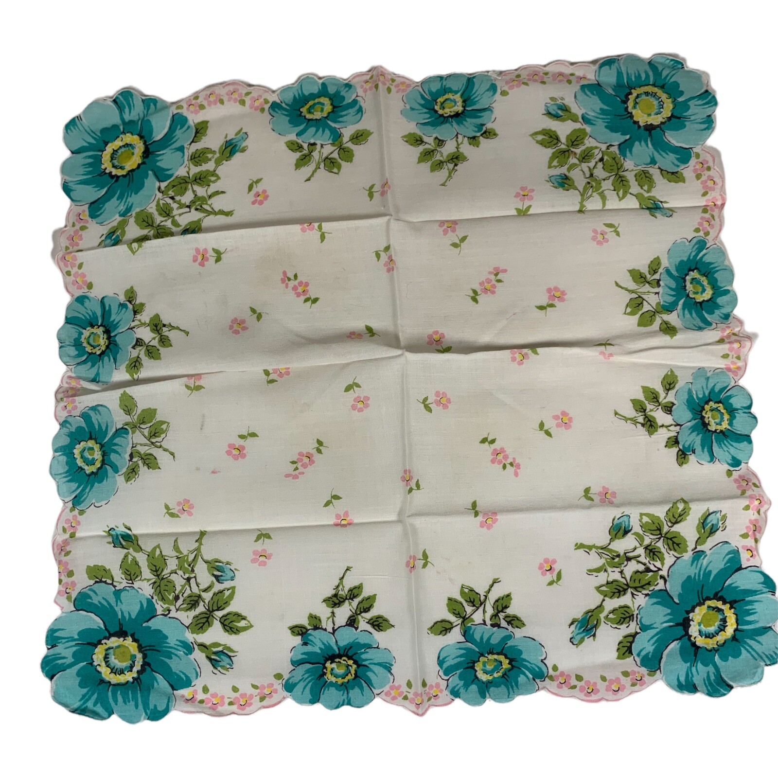 Bright Blue Floral Boho Vintage Handkerchief Hanky Fl… - Gem