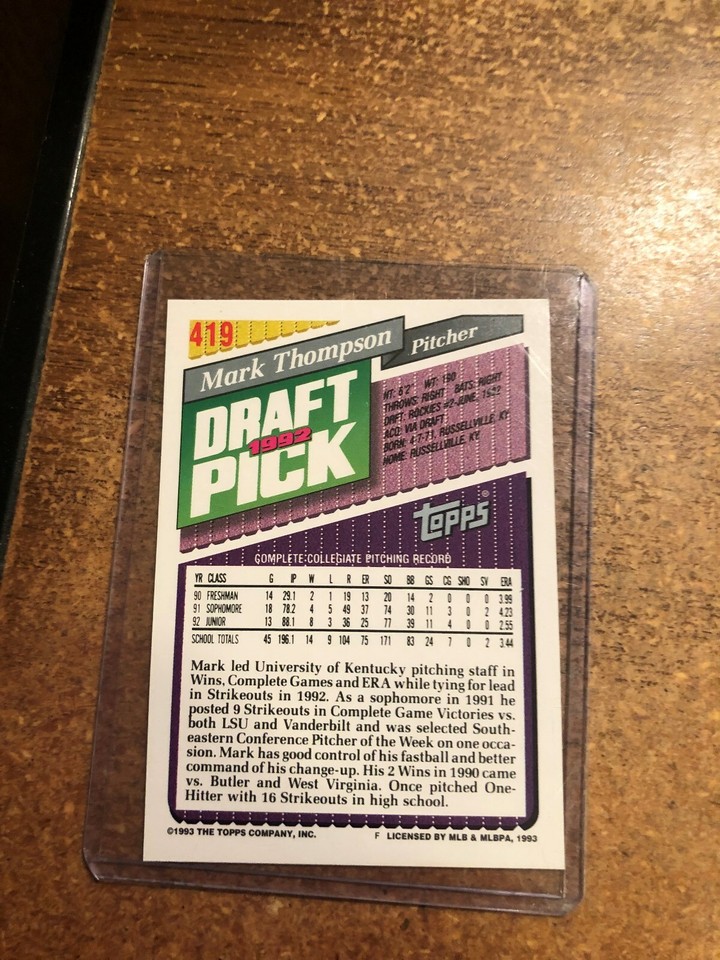 1993 Topps Baseball # 419 Draft Pick Mark Thompson RC | eBay