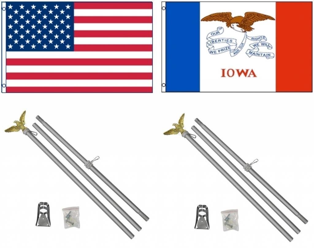 3x5 USA American & State of Iowa Flag & 2 Aluminum Pole Kit Sets 3'x5 ...