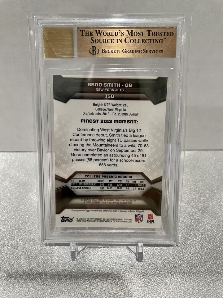 2013 Topps Finest Rookie Autograph Blue Refractor Geno Smith RC /25 BGS ...