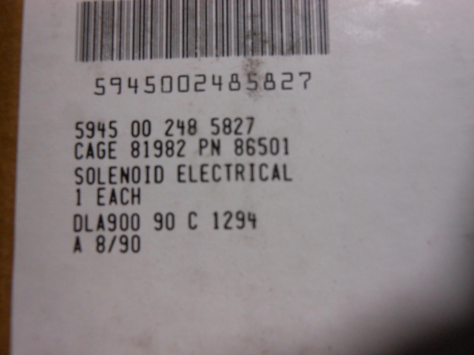 HYDRO AIRE / CRANE HYDRO SOLENOID # 86501 NSN 5945-00-248-5827 ( 86598 ...