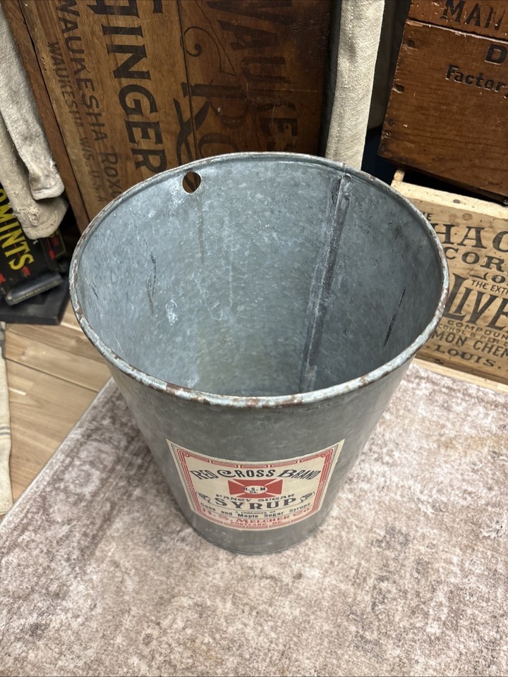 Vintage Red Cross Maple Syrup Bucket H. S. Melcher Portland Maine Sugar ...