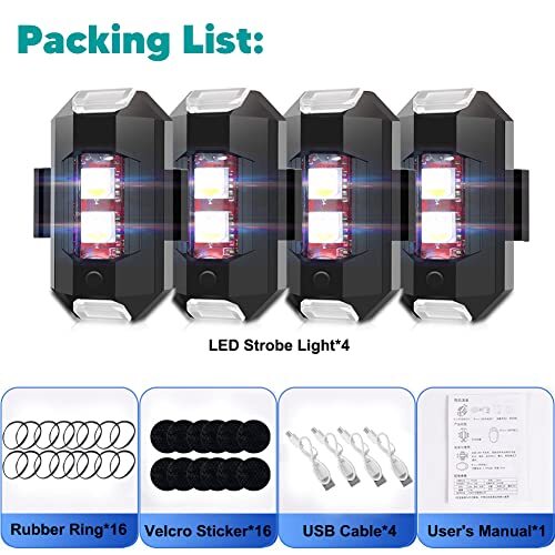 4-Pack LED Strobe Drone Lights 7 Colors Mini USB Rechargeable Lighting ...