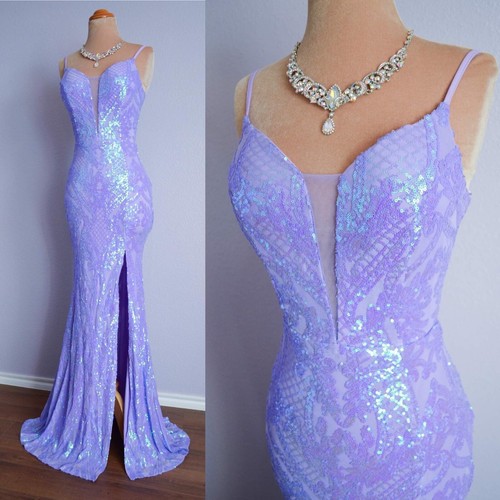 Lilac Purple Sequin Long Formal Prom Pageant Evening Wedding Gown Dress ...