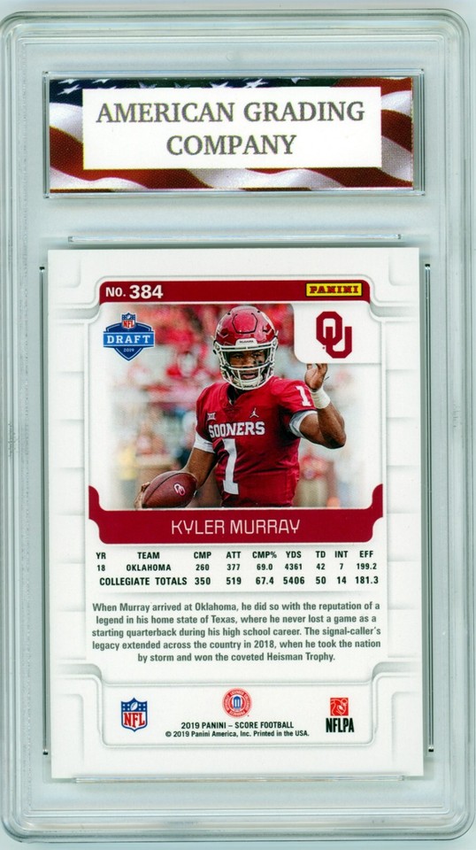 2019 Score #384 Kyler Murray Rookie Card AGC 10 Gem Mint Arizona ...