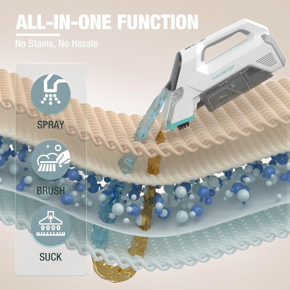 HAUSHOF 12V Cordless Portable Carpet Cleaner 6.5KPa Spot Cleaner w/2 ...