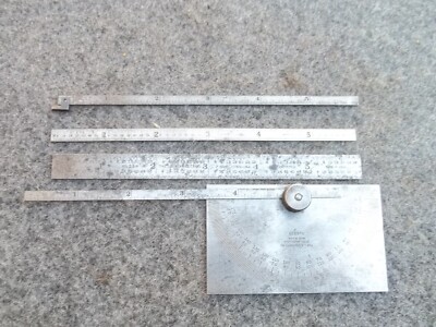 4 Vintage Tool L.S. Starrett 493B Protractor Depth Gage 338 6" Ruler ...