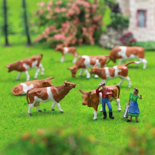 36PCS HO Scale 1:87 Well Painted Farm Animals Brown Cows and Figures ...