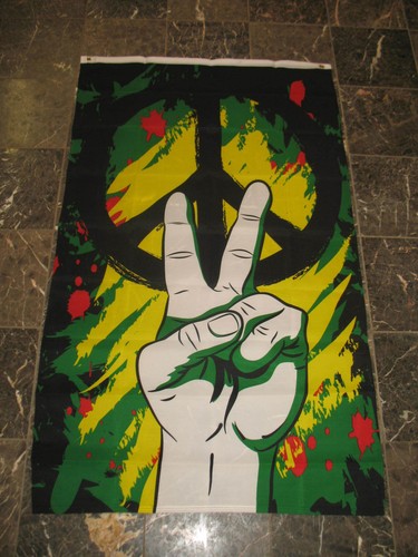 3x5 Peace Graffiti Hand Symbol Flag 3'x5' Banner Brass Grommets Fade ...