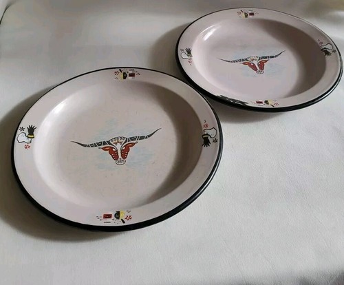 Camping Monterrey Western Ware Enamel Longhorn Steer 10” Plates - Set ...