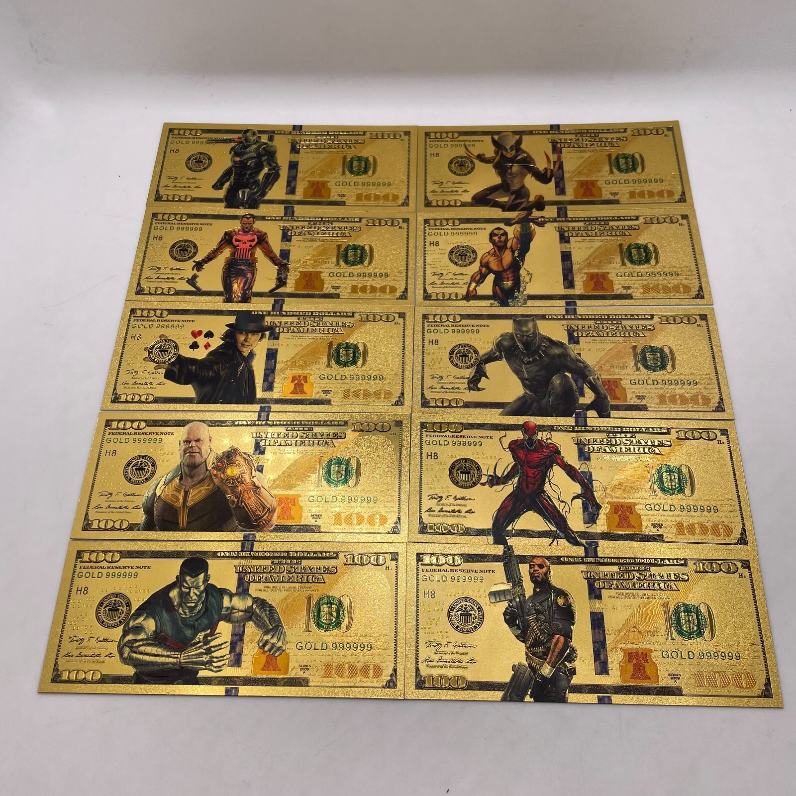 50pcs/lot Movie Hero Star Collection Cards Gold Foil Banknote $100 NOTE ...