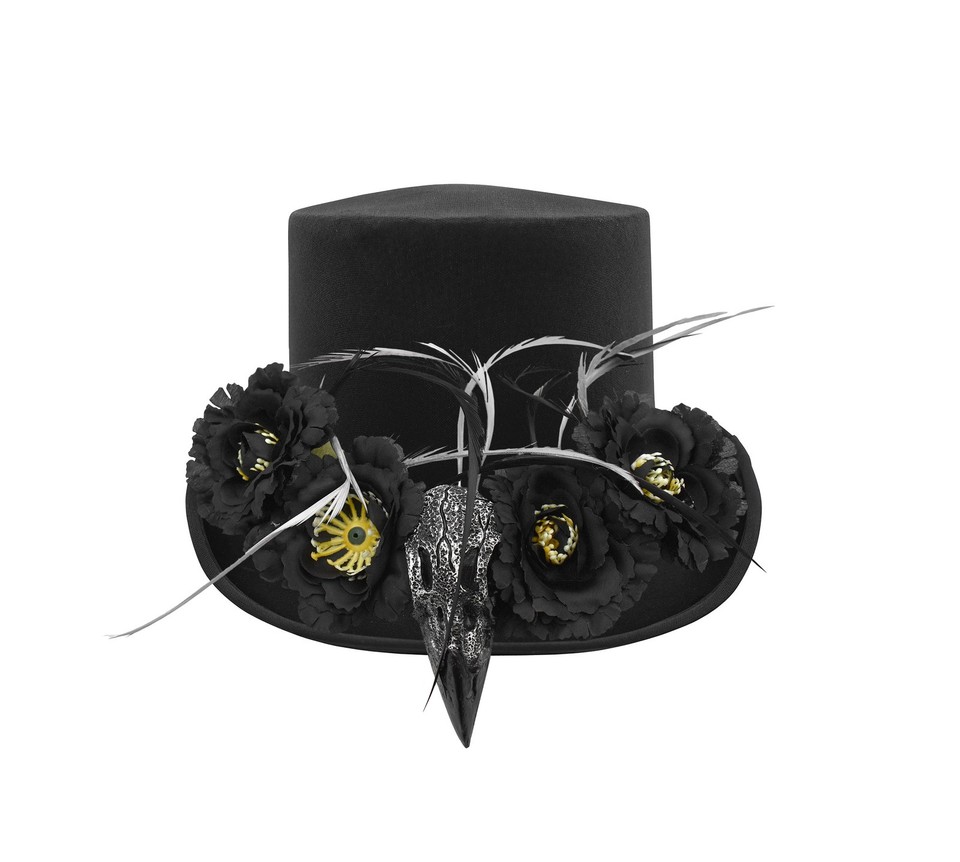Adult Black Voodoo Top Hat Crow Raven Skull Bones Feather Witch Doctor ...