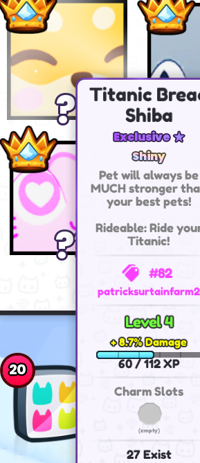 Pet sim 99 titanic SHINY Bread Shiba ONLY 27 IN THE WORLD Fast delivery ...