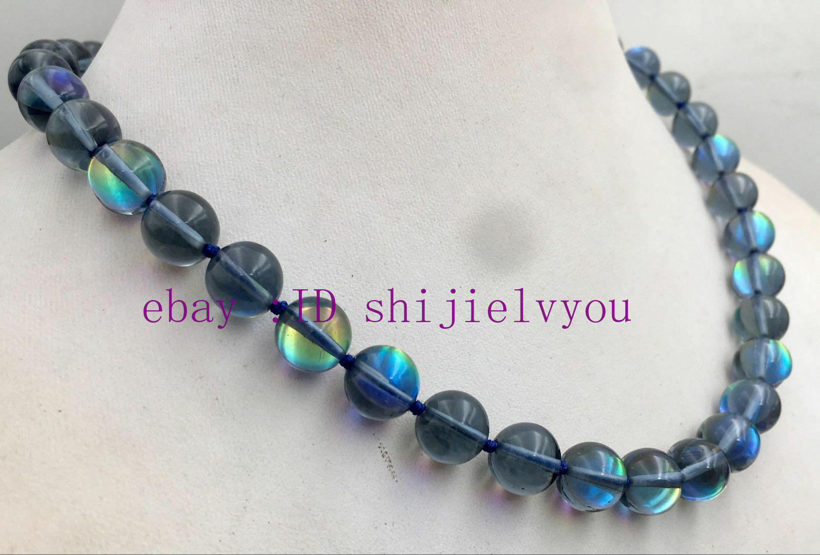 6/8/10/12mm gray Gleamy Rainbow Moonstone Round Gems Necklace 18'' 光 | eBay