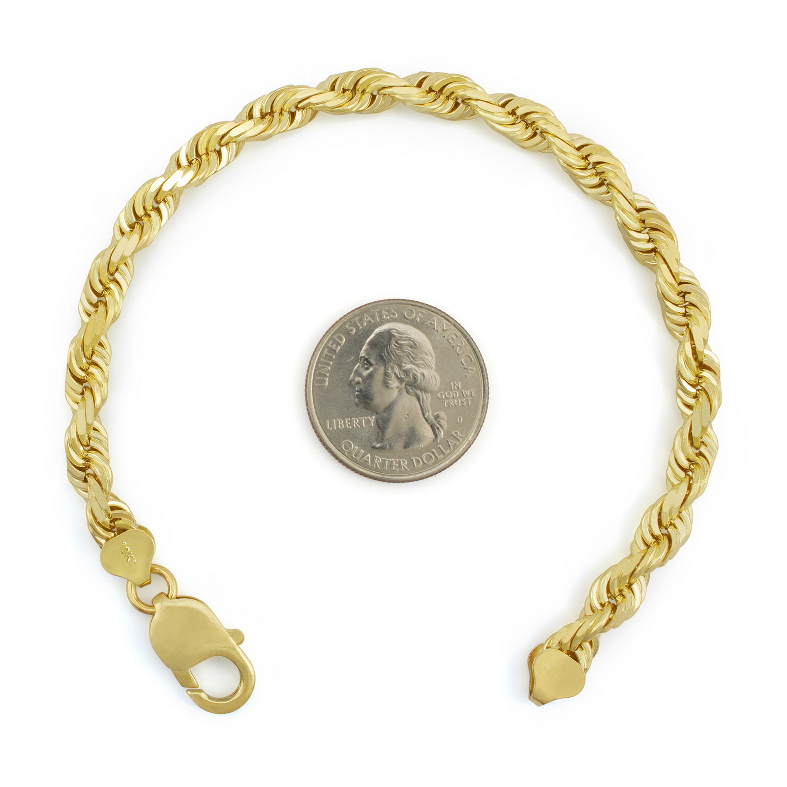 10K Yellow Gold 7mm Diamond Cut Rope Chain Mens Wide Link Bracelet 8" 8 ...