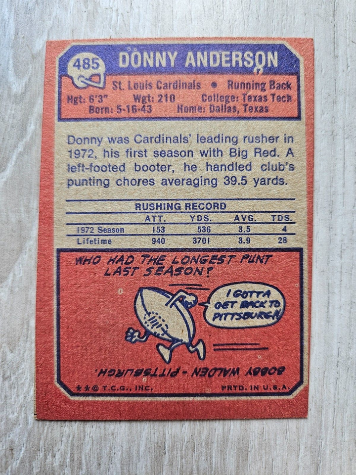 Donny Anderson card #485 Topps Football 1973 St. Louis Cardinals | eBay